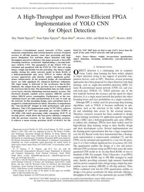 a high throughput and power efficient fpga implementation of yolo cnn for object detection pdf