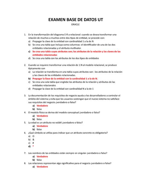 Examen 12 Enero Preguntas Y Respuestas EXAMEN BASE DE DATOS UT