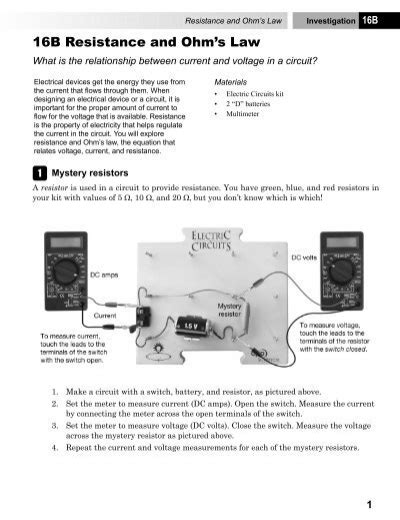 B Resistance And Ohm S Law Cpo Science