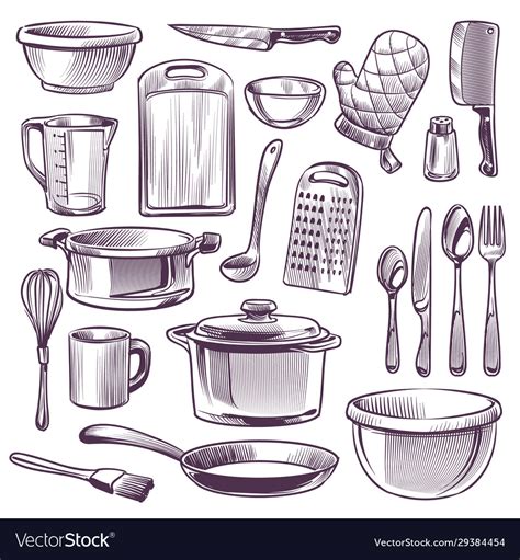 Kitchen Tools And Equipment Drawing Baking Seamless Pattern With