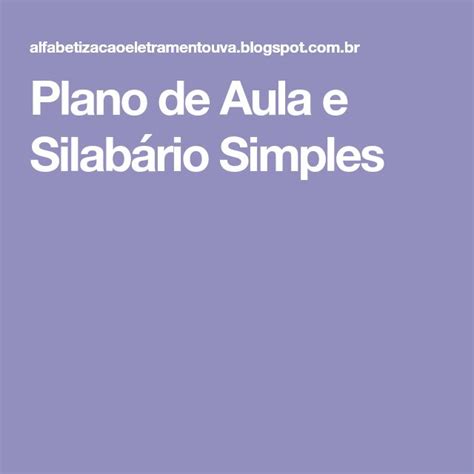 Plano de Aula e Silabário Simples Silabarios