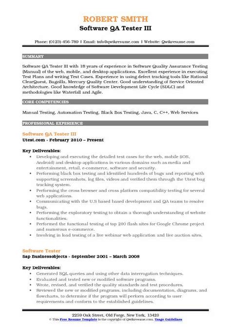 Software Qa Tester Resume Samples Qwikresume