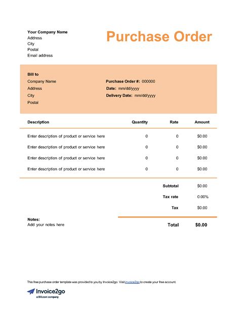 Free Purchase Order Templates In Word Excel Pdf Off