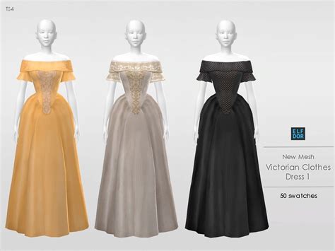 Three Dresses On Mannequins Are Shown In Different Colors And Sizes