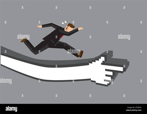 Businessman Running On A Track Making Out From A Digital Hand Vector