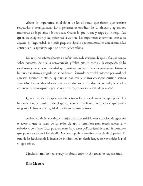 La Dura Carta De Rita Maestre Ex De Errej N Volv A A Casa Normal