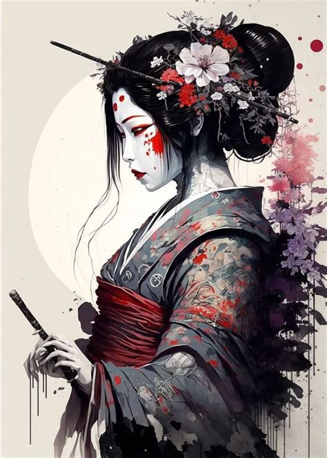Geisha Samurai Poster By Graphic Japanese Displate Samurai Artwork