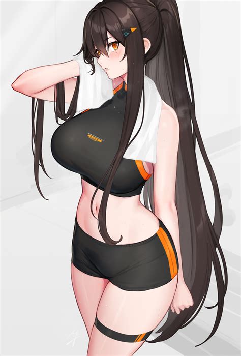 Hayabusa Artist Brunette Long Hair Ponytail Orange Eyes Big