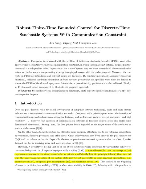 pdf robust finite time bounded control for discrete time stochastic systems with communication