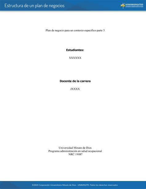 Actividad 5 Estructura De Un Plan De Negocio Plan De Negocio Para Un