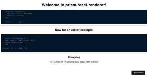 Prism React Renderer Example Codesandbox