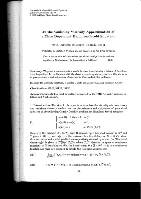 pdf on the vanishing viscosity approximation of a time dependent hamilton jacobi equation