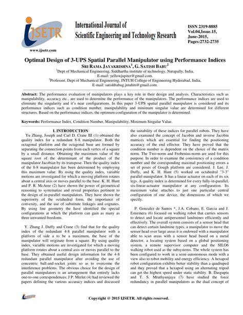 pdf optimal design of 3 ups spatial parallel manipulator using performance indices