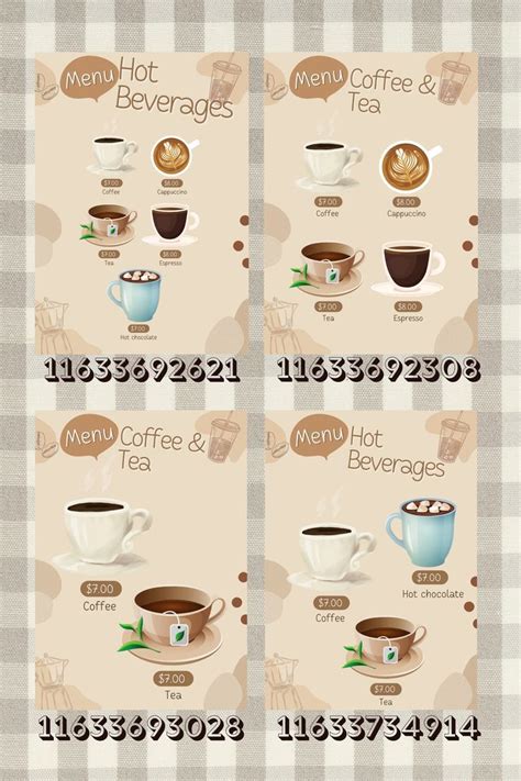 Roblox Bloxburg Cafe Coffee Menu Decals Eten Sims 4 Huis Ontwerpen