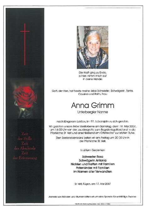 Todesanzeige Anna Grimm Trauer Link