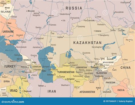 Caucasus And Central Asia Political Map Vector Illustration