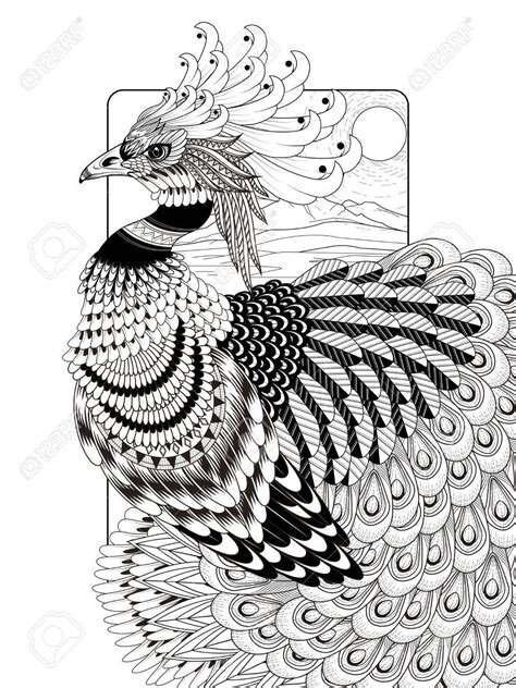 Sumptuous Peacock Coloring Page In Exquisite Line Royalty Free Cliparts