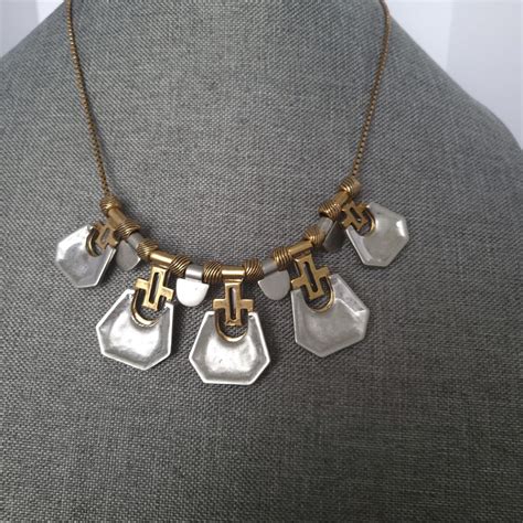 J Crew Necklace 2 Toned Geometric Statement Necklace Gem