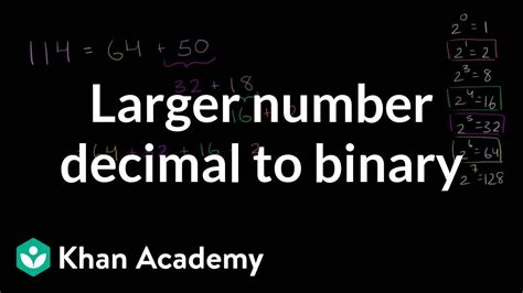 converting larger number from decimal to binary pre algebra khan academy youtube