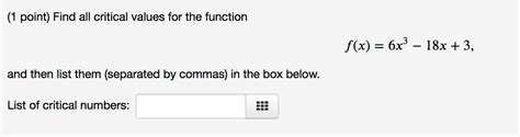 solved 1 point find all critical values for the function