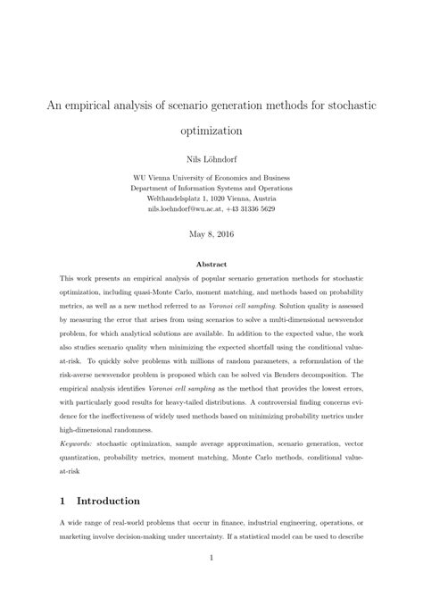 pdf an empirical analysis of scenario generation methods for stochastic optimization