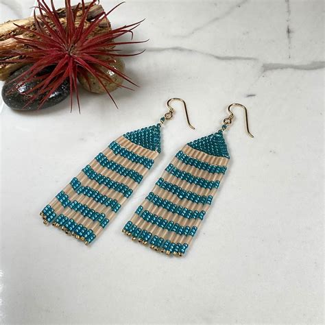 Brick Stitch Seed Beads With Beaded Fringe Earrings Etsy