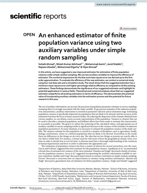 pdf an enhanced estimator of finite population variance using two auxiliary variables under