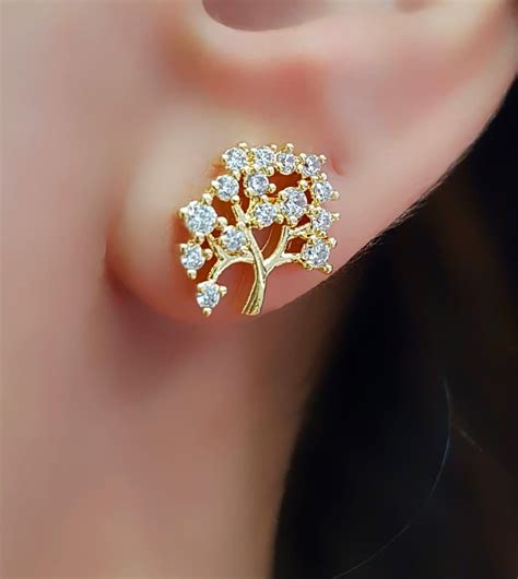 Brinco Rvore Da Vida Zirc Nia Cristal Banhado Em Ouro K