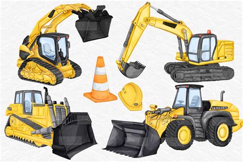Watercolor Construction Clipart Construction Vehicles Clip Etsy