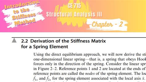 derivation for a spring element chapter 2 structural analysis 3 finite element method