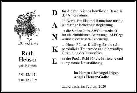 Traueranzeigen Von Ruth Heuser Vrm Trauer De