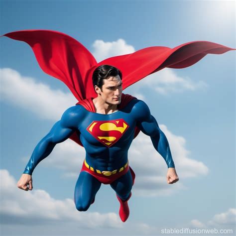 Superman Soaring With Waving Cape Stable Diffusion Online Clip Art