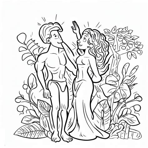Dibujos de Adán y Eva en el Jardín del Edén para Colorear para Colorear