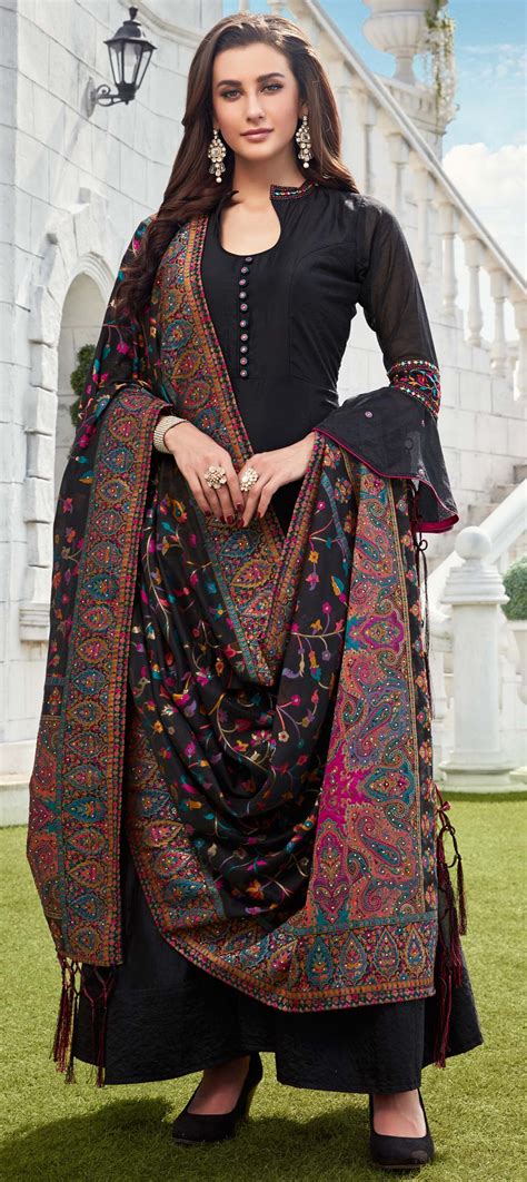 Party Wear Reception Black And Grey Color Chanderi Silk Fabric Salwar