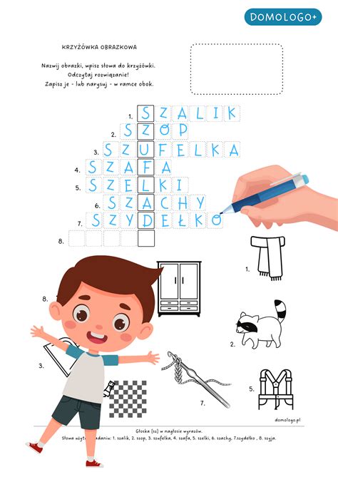 Logopedyczne krzyżówki obrazkowe głoska sz Domologo pl