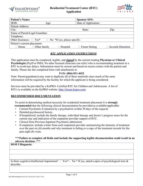Tricare Rtc Application Fill Out Printable PDF Forms Online