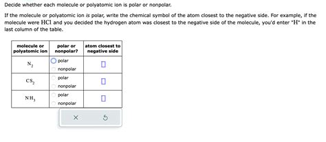Solved Decide Whether Each Molecule Or Polyatomic Ion Is Chegg