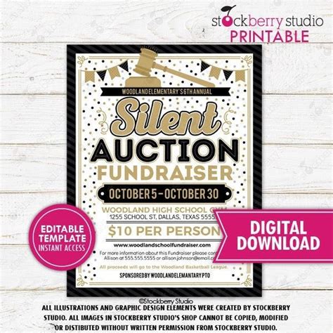 Silent Auction Fundraiser Flyer Printable Black Tie Gala Etsy