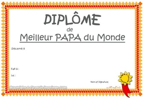 DIPLOME DE MEILLEUR PAPA GRATUIT A IMPRIMER POUR FETE DES PERES Bon