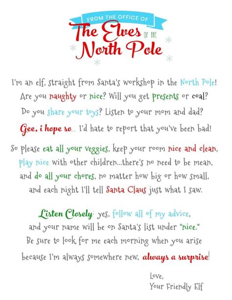 Printable Elf On The Shelf Letter Template