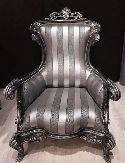 Casa Padrino Fauteuil Baroque De Luxe Argent Gris Noir Argent