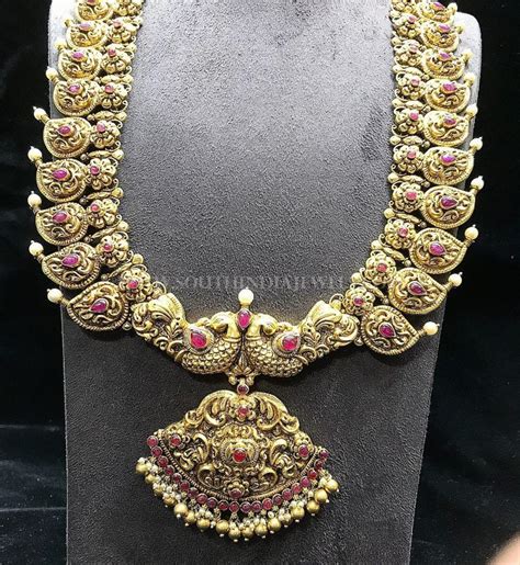 Gold Antique Mango Haram From P Satyanarayan Sons South India Jewels