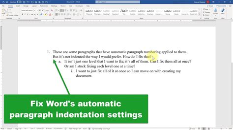 Fix Indentation Settings For Automatically Numbered Paragraphs In