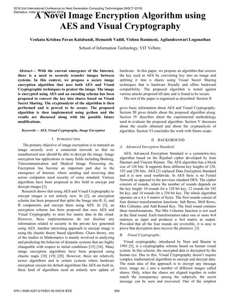 pdf a novel image encryption algorithm using aes and visual cryptography