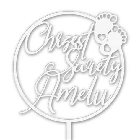 TOPPER NA TORT NAPIS CHRZEST ŚWIĘTY STÓPKI BIAŁY 14358483636 Allegro pl