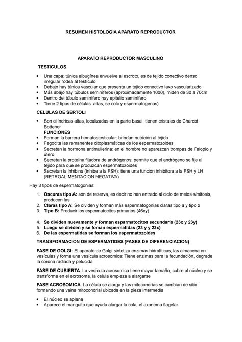 Resumen Histo 3ER Corte RESUMEN HISTOLOGIA APARATO REPRODUCTOR