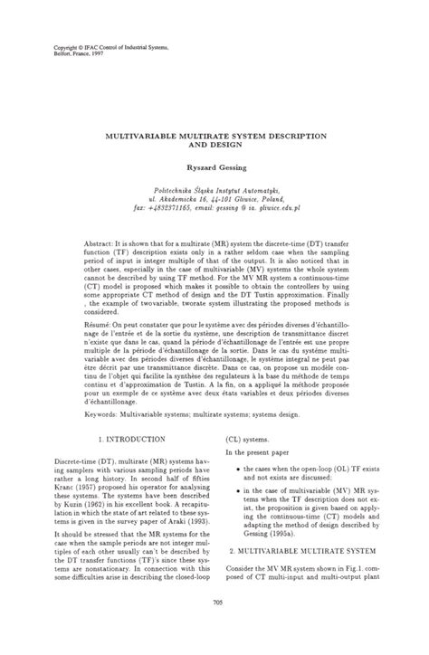 pdf multivariable multirate system description and design