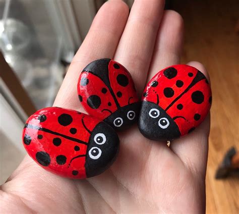 Set Of 4 Hand Painted Rocks Ladybug Rocks Acrylic Painting Ladybug