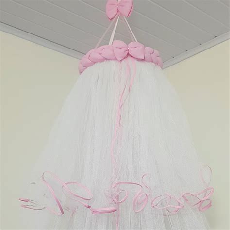 Mosquiteiro de Teto Tenda Cortinado p Berço Tulle Rosa Bebê