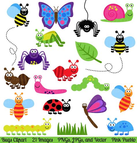 Bugs Clipart Clip Art Insects Clipart Clip Art Vectors Etsy